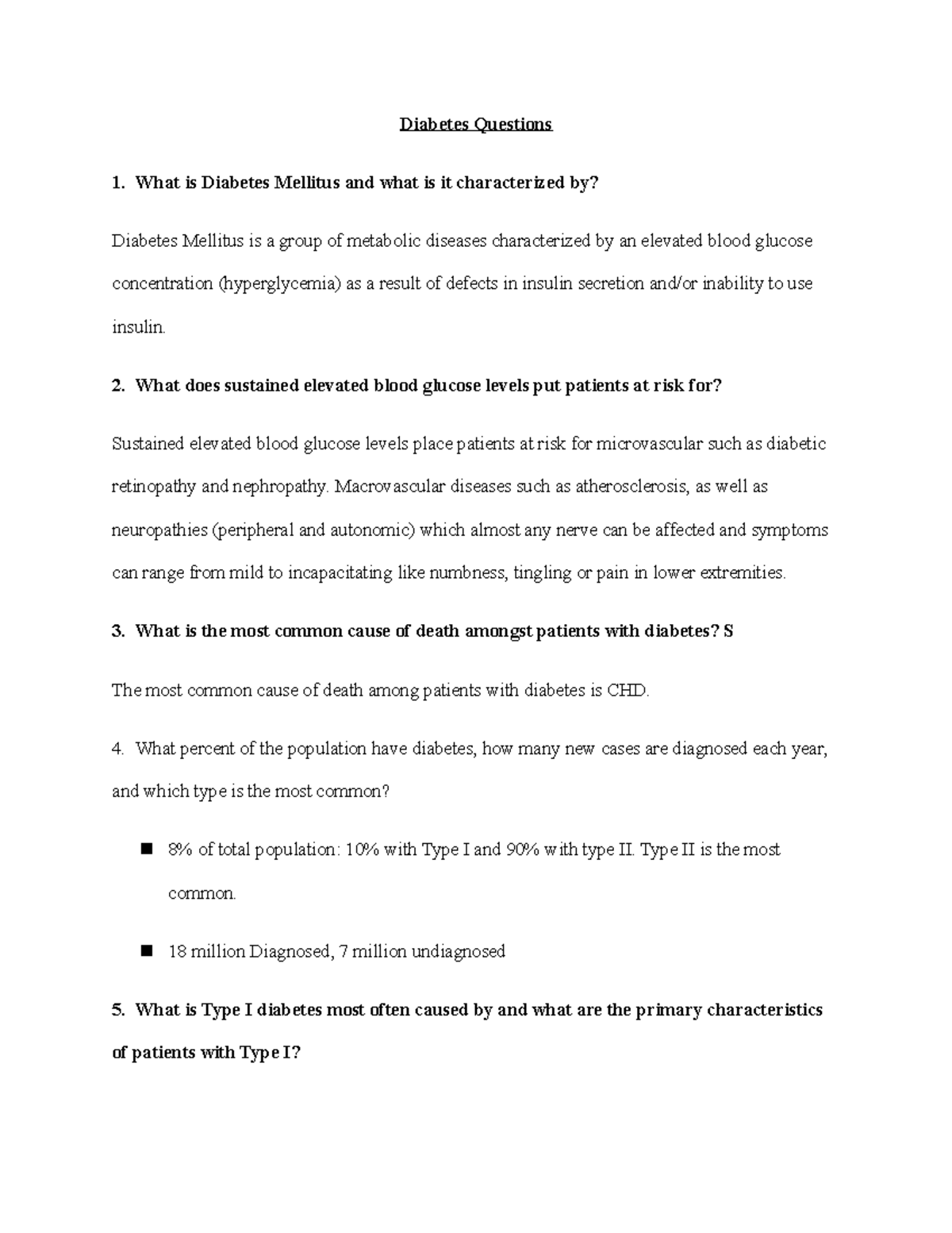 409 Diabetes Questions - Diabetes Questions 1. What is Diabetes ...