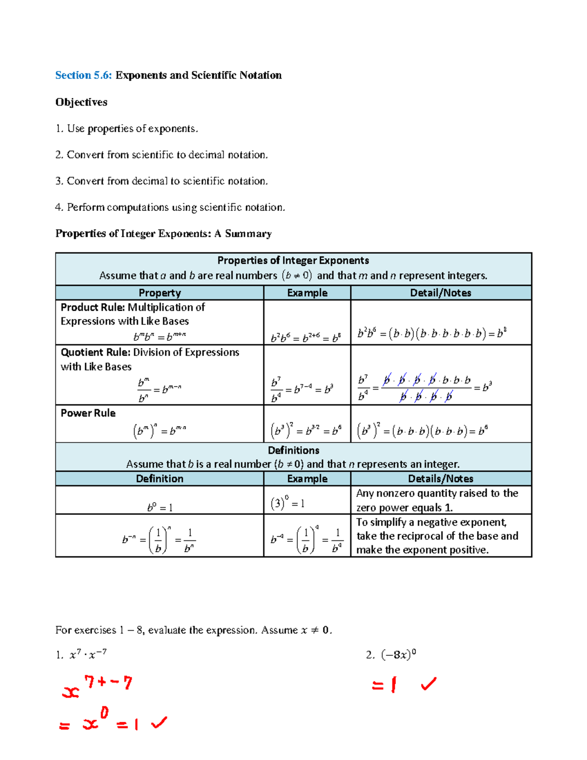 Section 5.6 Solutions - Section 5: Exponents and Scientific Notation ...