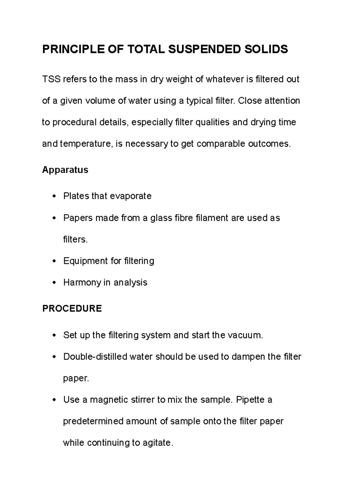 Principle OF Total Suspended Solids - PRINCIPLE OF TOTAL SUSPENDED ...