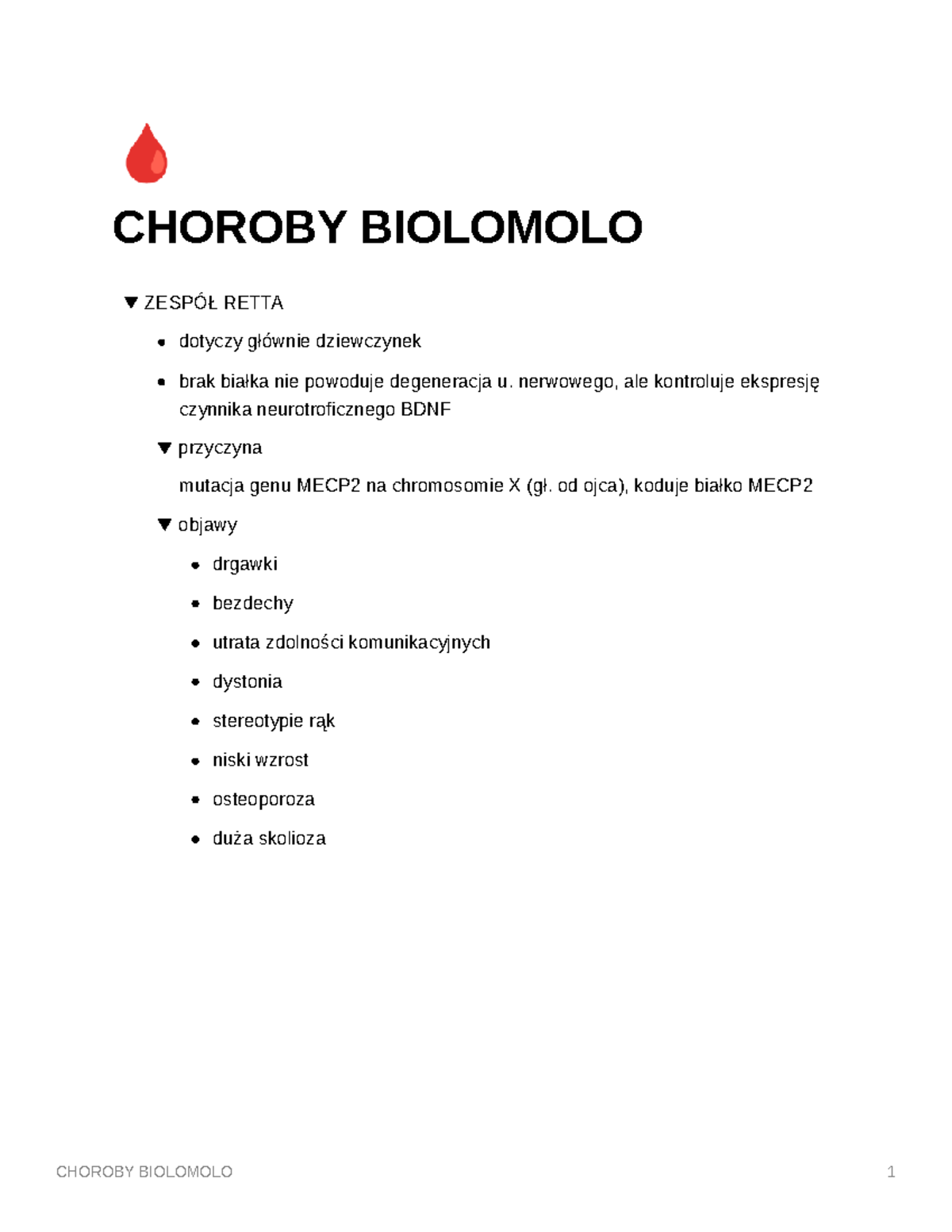 Choroby biologia molekularna - 4 CHOROBY BIOLOMOLO ZESPÓŁ RETTA dotyczy ...