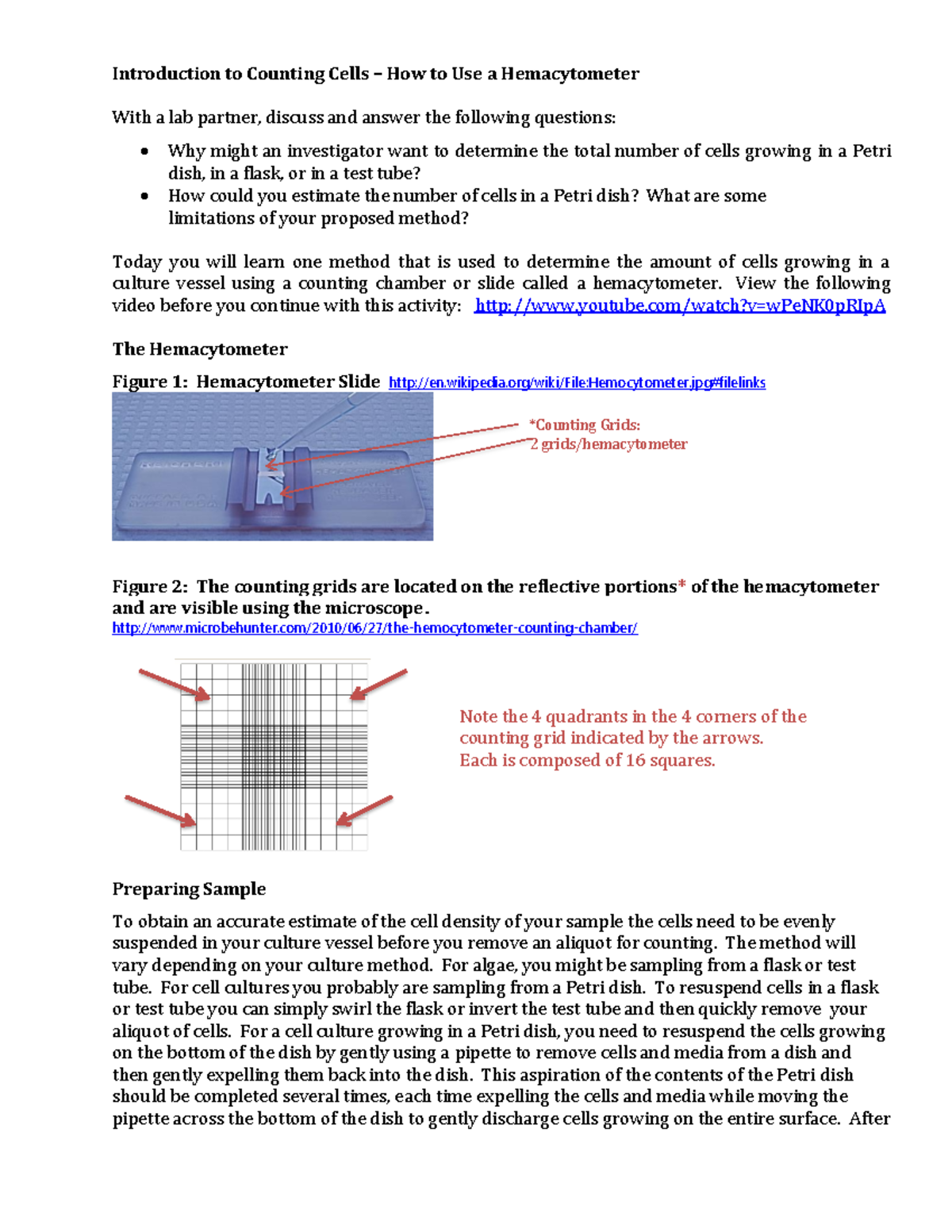 Hemacytometer activity - Introduction to Counting Cells – How to Use a ...