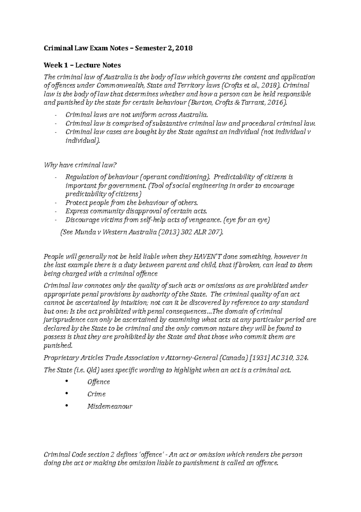 Criminal Law Exam Notes - , 2018). Criminal law is the body of law that ...