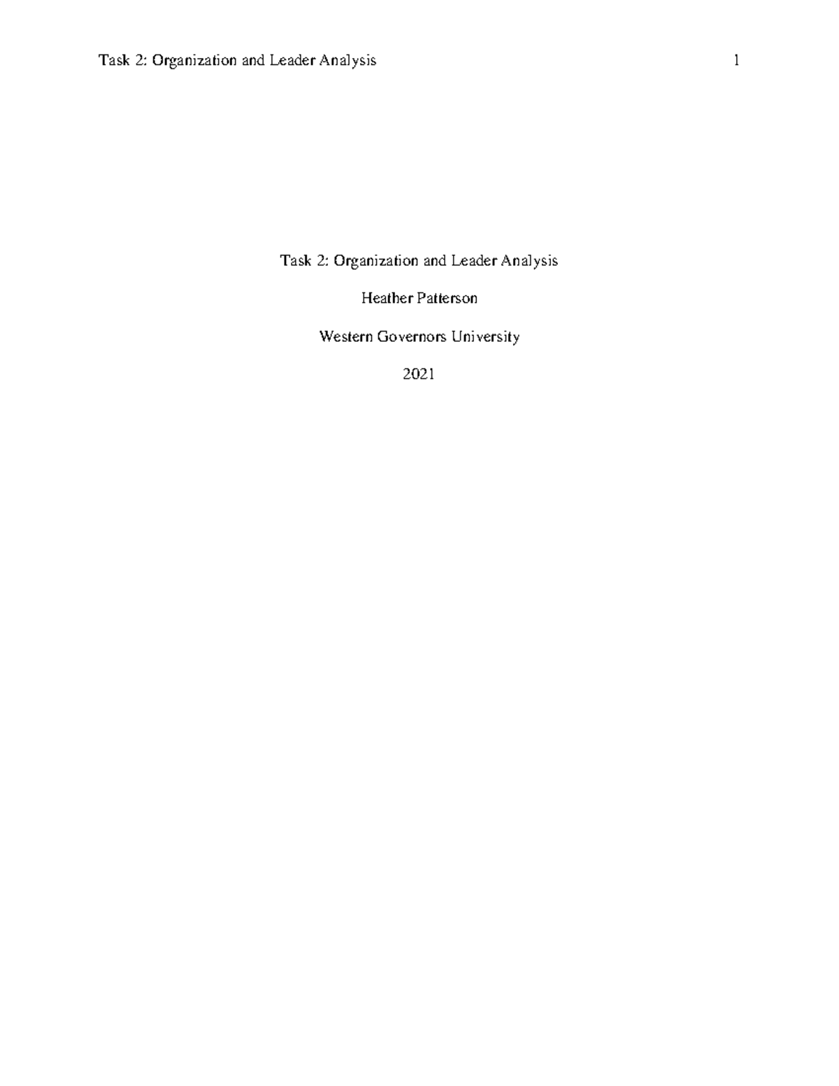 C200 Task 2 - Passed - Task 2: Organization and Leader Analysis Heather ...