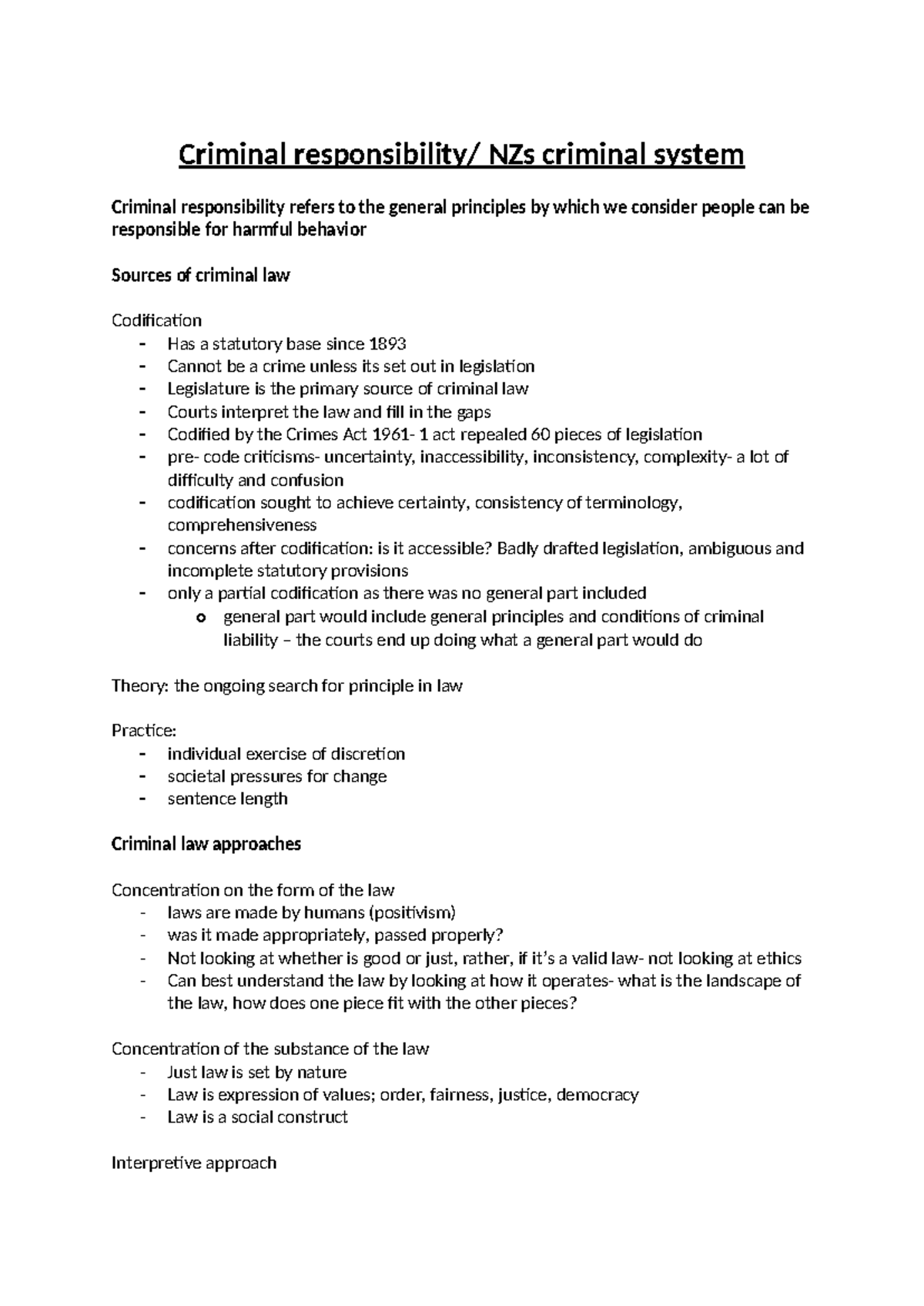 Crim table - Criminal responsibility/ NZs criminal system Criminal ...