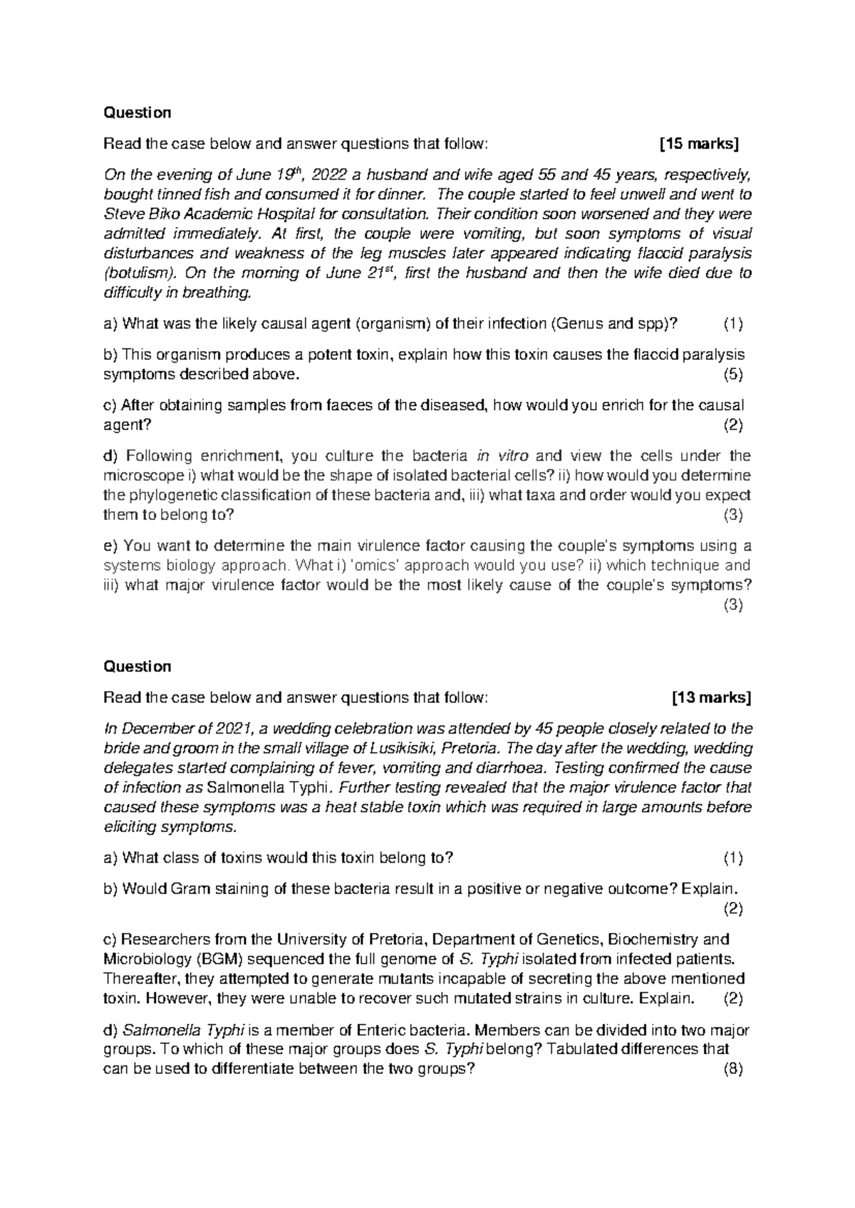 Exam Pratice exercises - Question Read the case below and answer ...