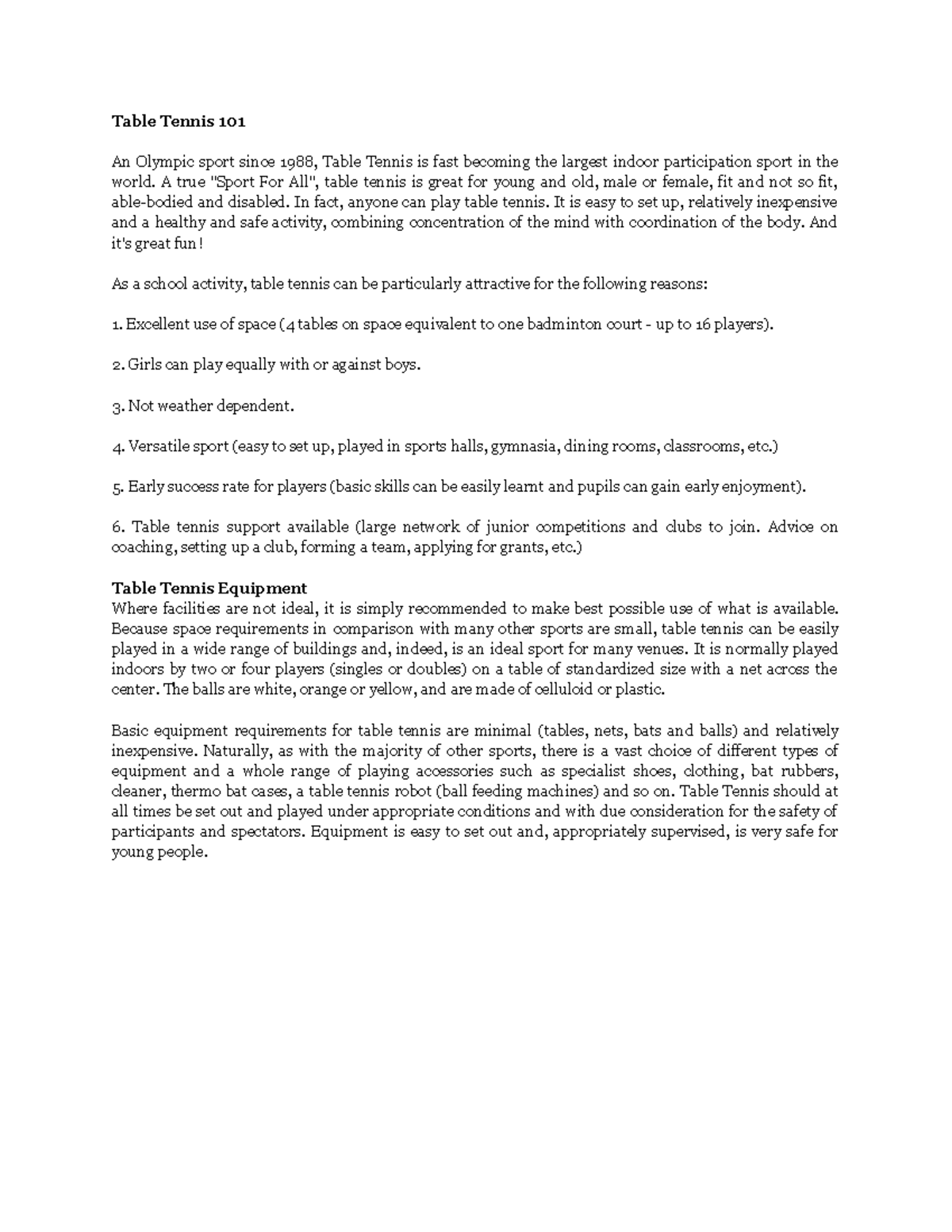 Table Tennis 101 - Table Tennis 101 An Olympic sport since 1988, Table ...