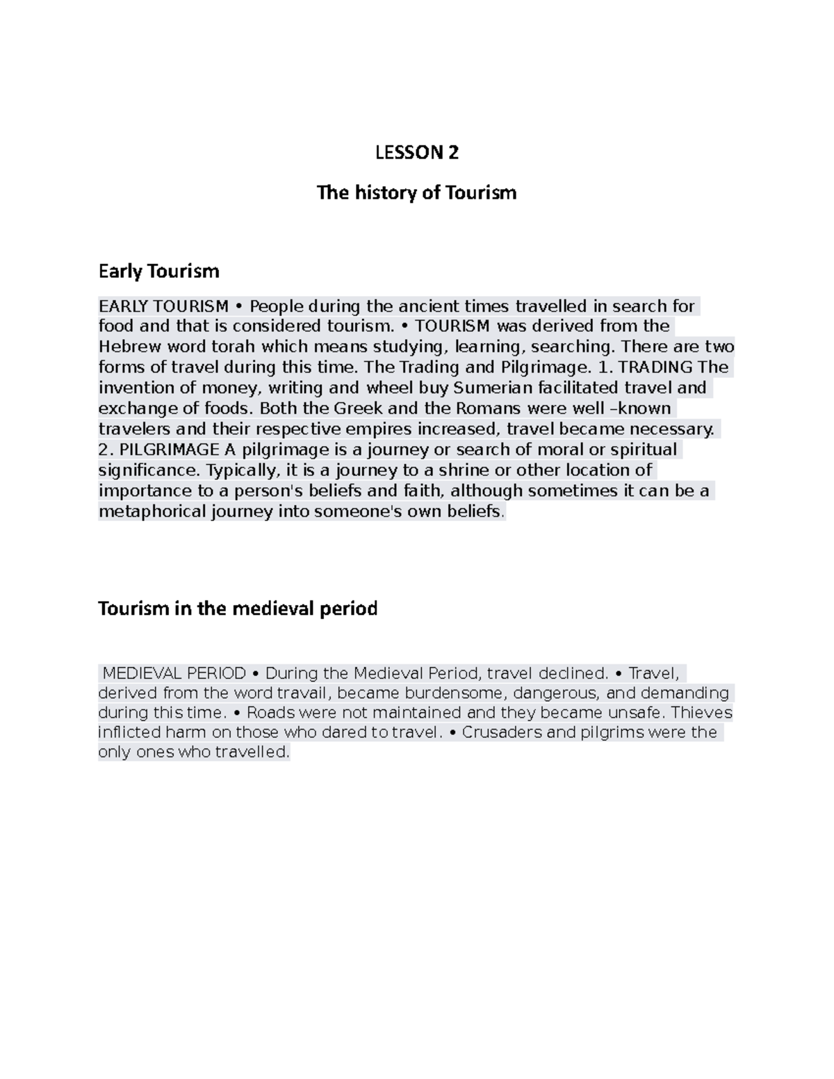 Group 2 The History of Tourism - LESSON 2 The history of Tourism Early ...