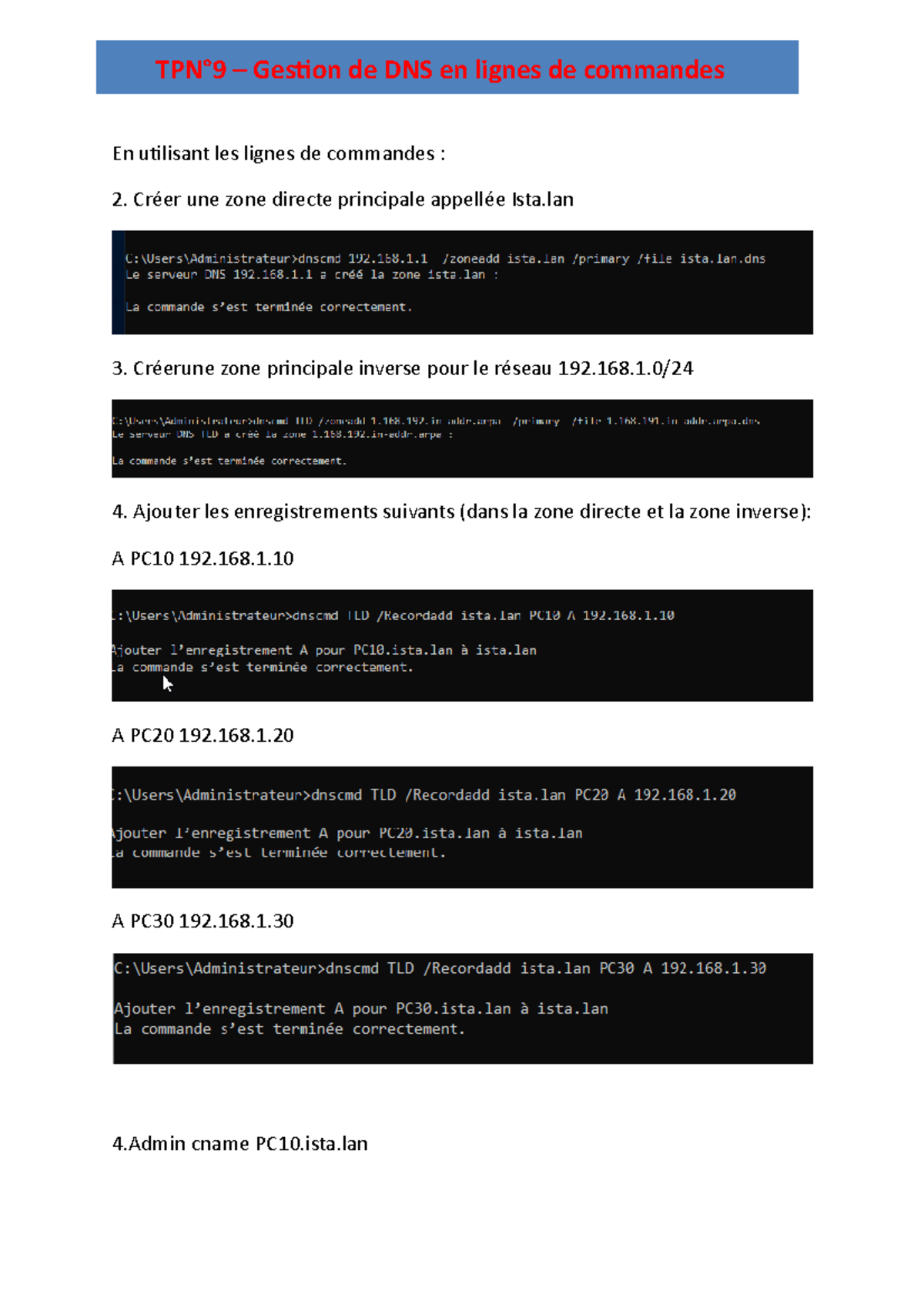 Doc1 - Doc1 - Informatique - En utilisant les lignes de commandes : 2. Créer une zone directe ...