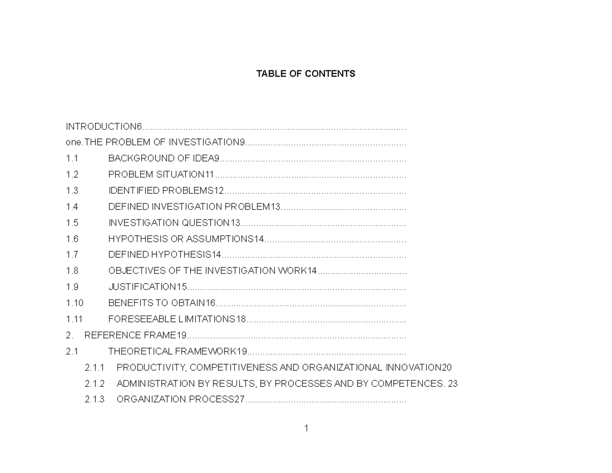 Improving the process - TABLE OF CONTENTS - Studocu