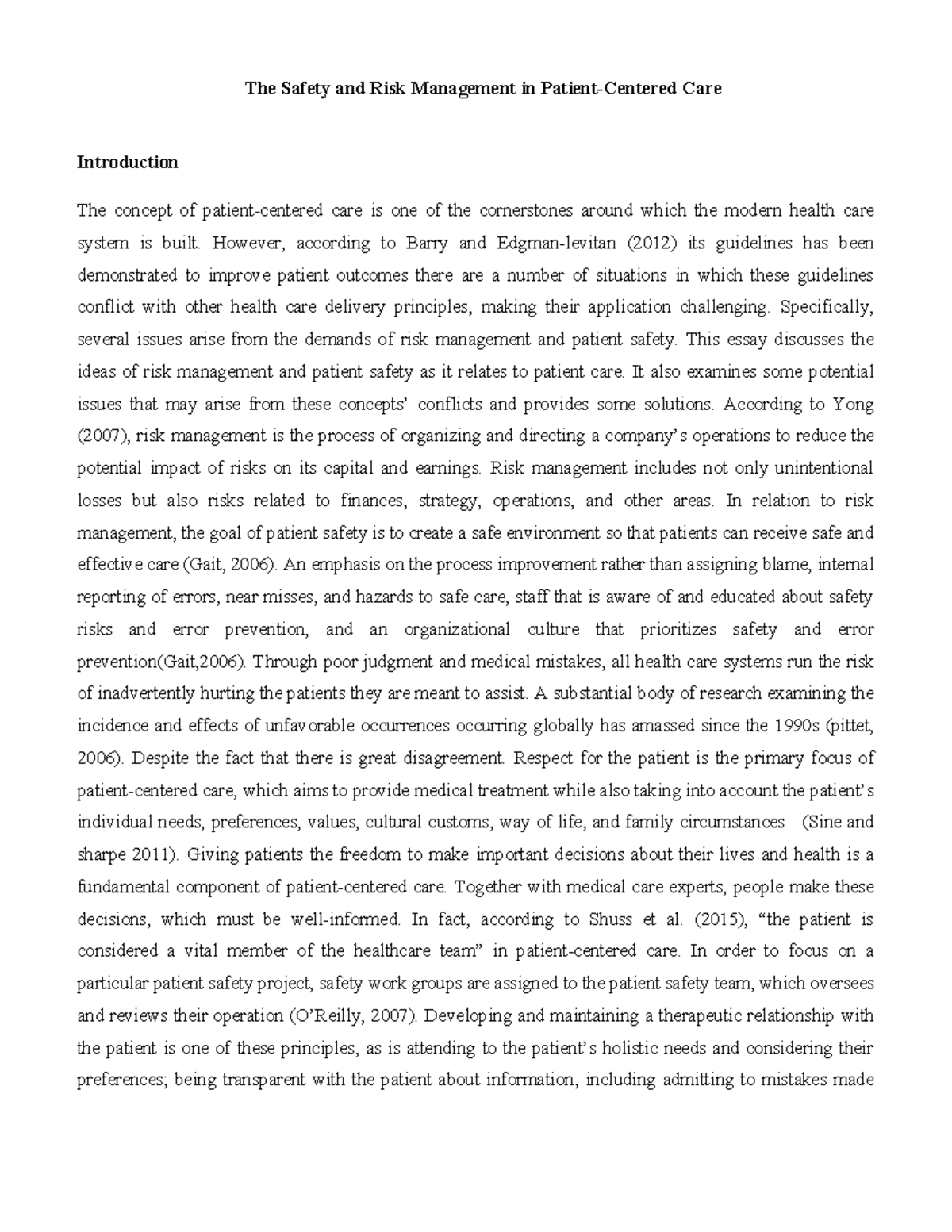 safety and risk management in patient-centered - The Safety and Risk ...