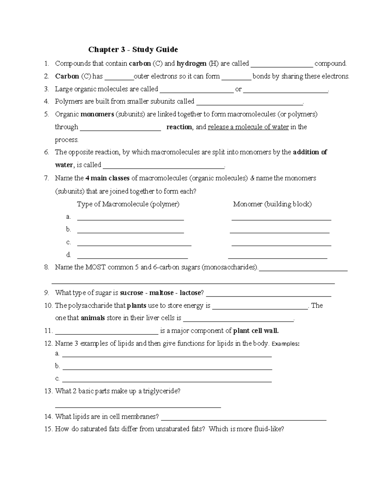 Bio 102 - Ch. 3 - Study Guide Questions-Fall 2017-1 -883142076 - Chapter 3 - Study Guide ...