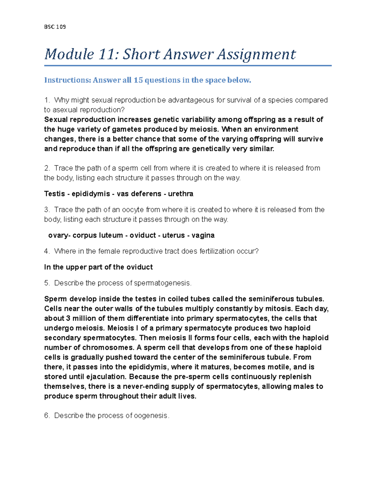 Dakota Callaway mod11Assign - BSC 109 Module 11: Short Answer Assignment Instructions: Answer ...