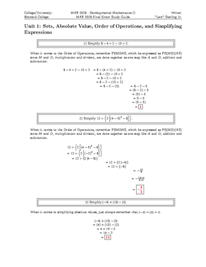 MAT 109 - Final Exam Study Guide - Exam Style - Barry University MAT ...