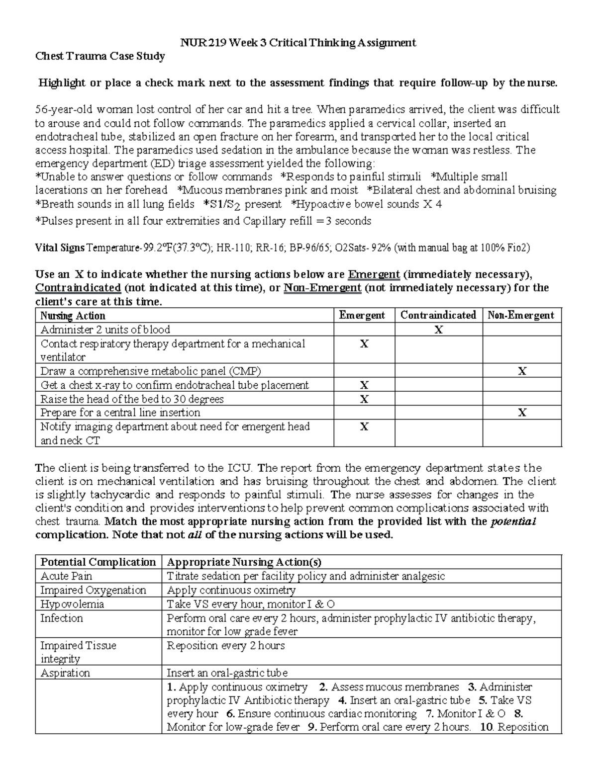 Week 3 NUR 219 Assignment- Complete - NUR 219 Week 3 Critical Thinking ...