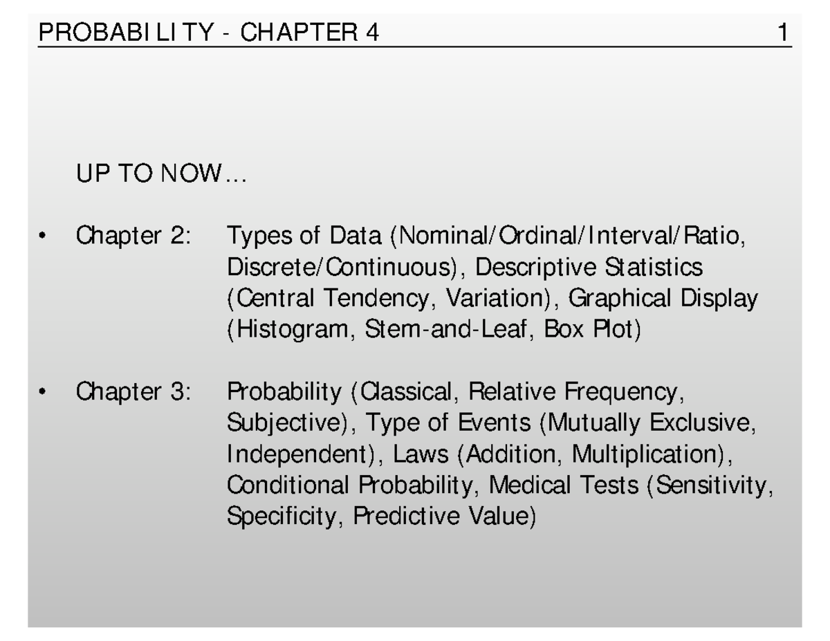 C4 probability - Useful - UP TO NOW... Chapter 2: Types of Data ...
