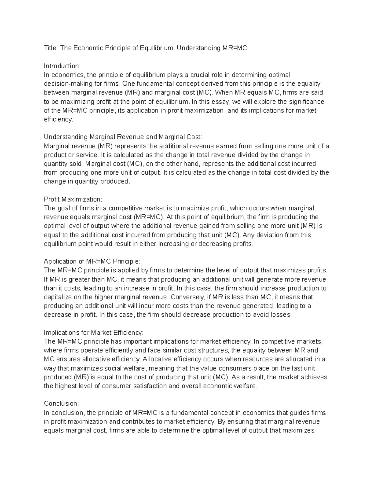 MR=MCsdcvgftr4edfgt - Title: The Economic Principle of Equilibrium ...
