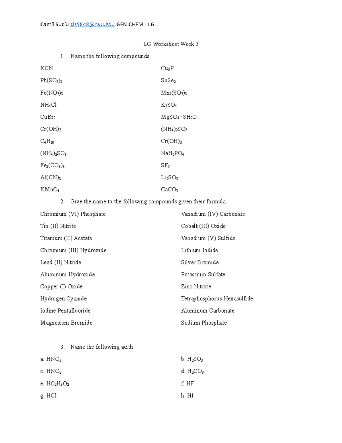 LG Week 3 Worksheet - practice work - Camil Suciu cls9848@nyu GEN CHEM ...