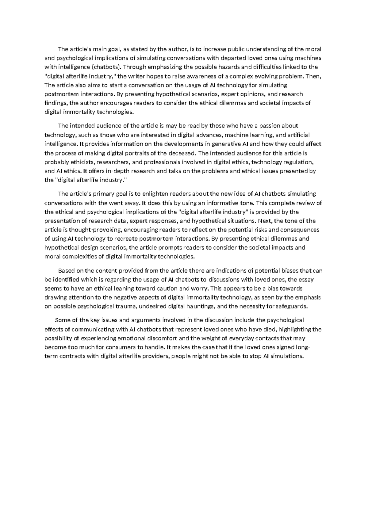 LCC402 - assingment - The article's main goal, as stated by the author ...