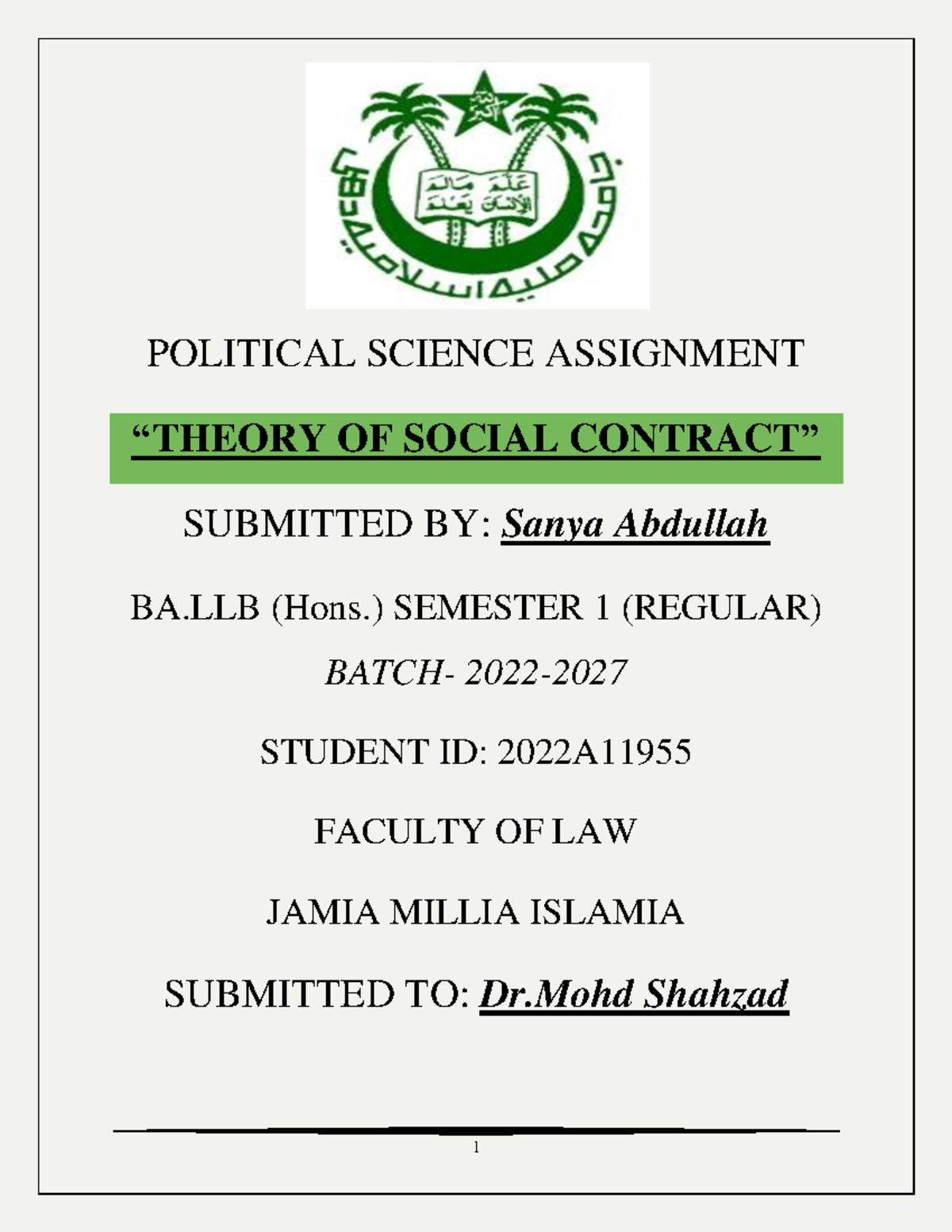 Pol sci assig - ................................... - POLITICAL SCIENCE ...