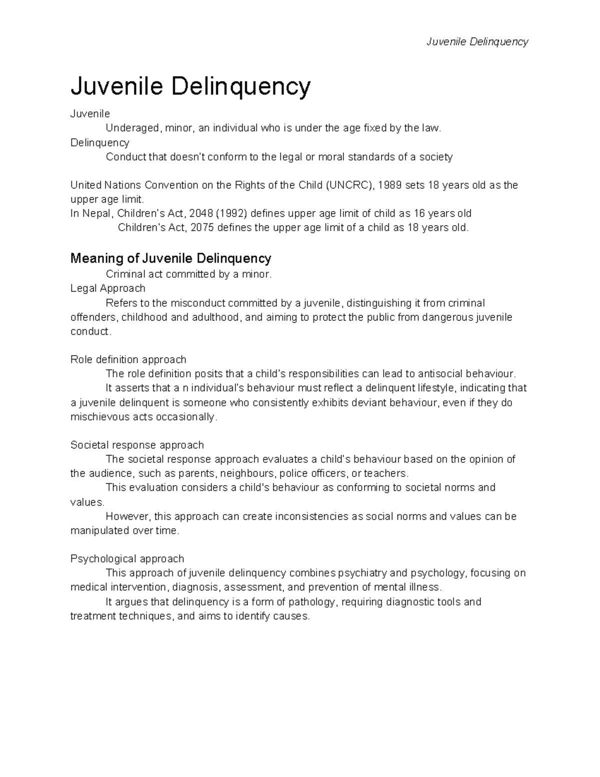 Juvenile Delinquency - Lecture notes for BA Year 2 - Juvenile ...