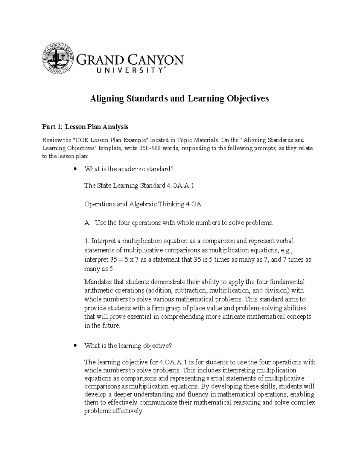 ELM-210 Topic 2 Aligning Standards and Learning Objectives - Aligning ...