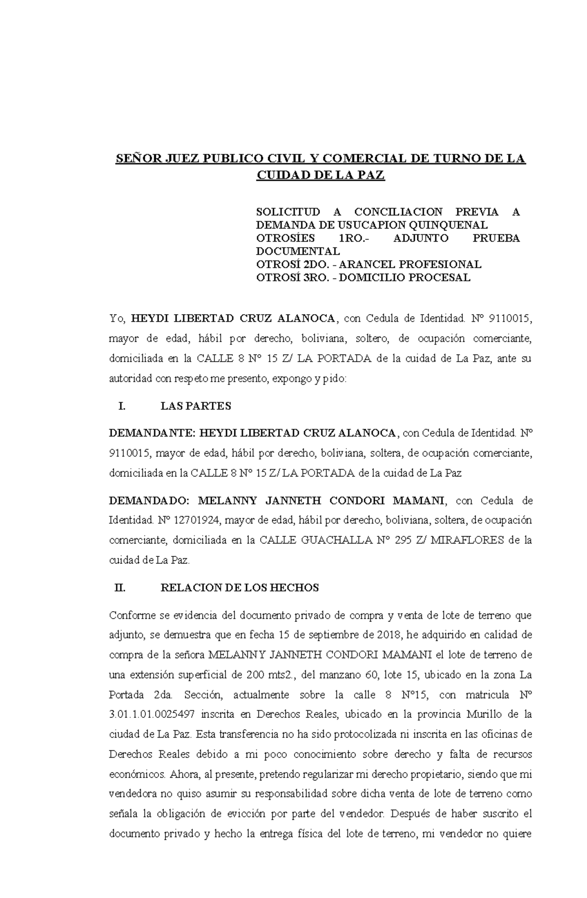 Conciliacion Previa - SEÑOR JUEZ PUBLICO CIVIL Y COMERCIAL DE TURNO DE ...