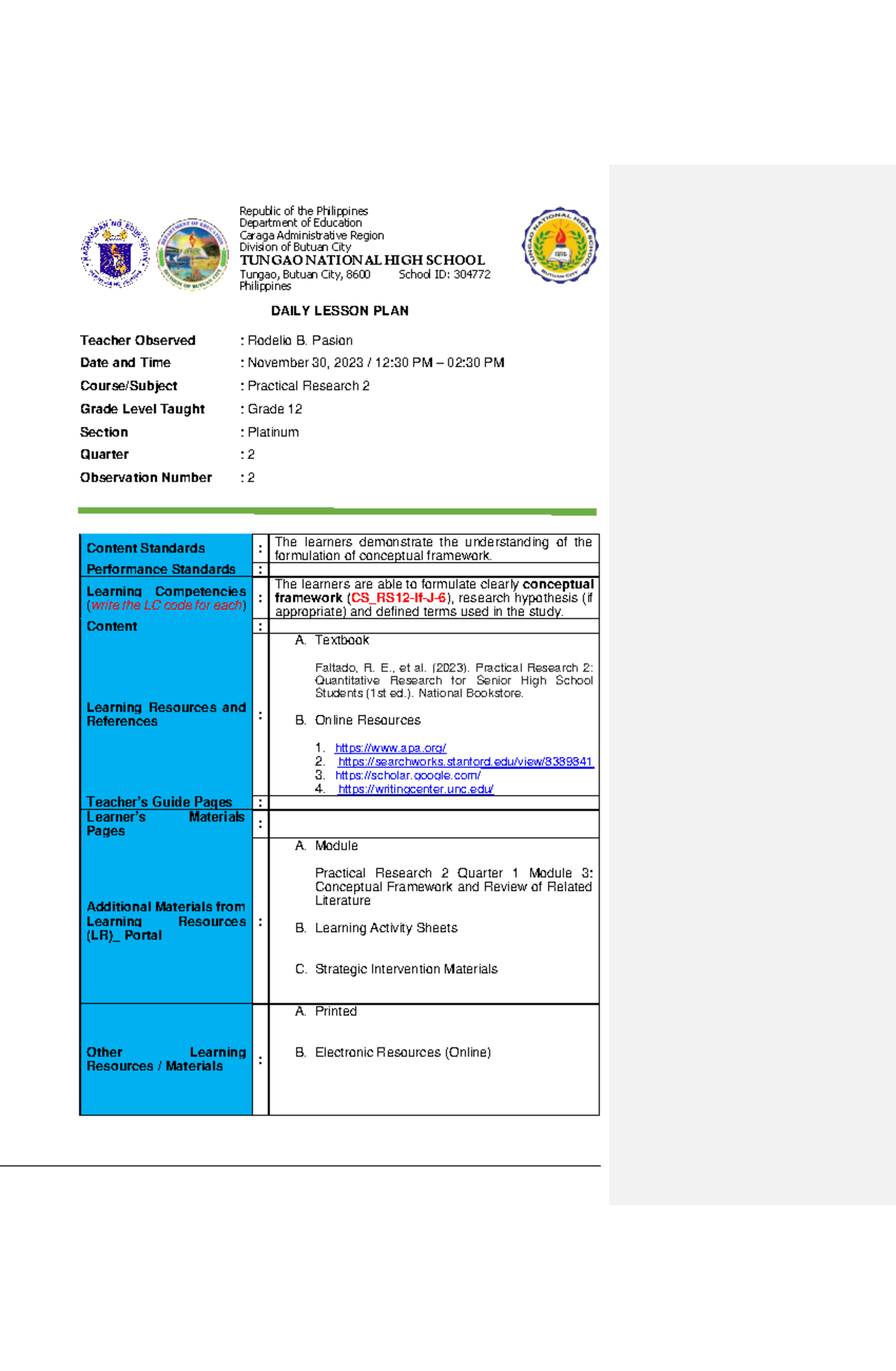 Sample 4As Lesson Plan with Annotation - Department of Education Caraga ...