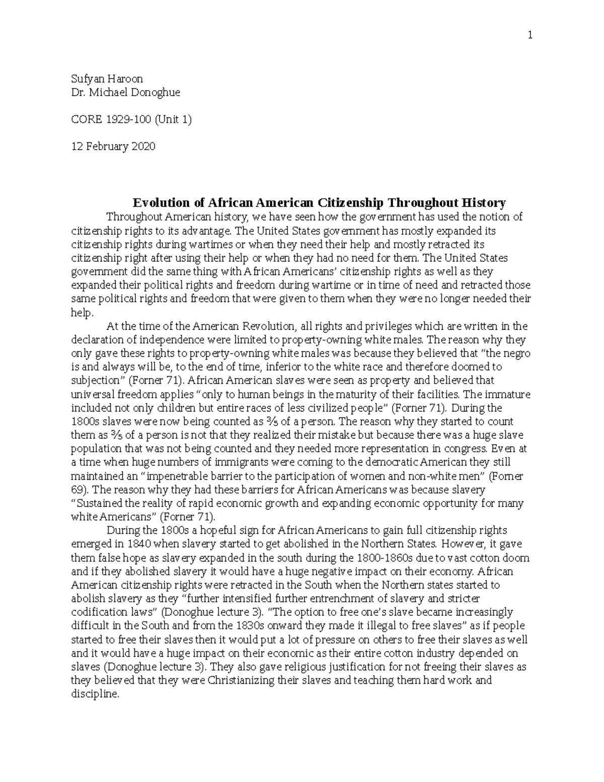 Core-History Unit 1 final paper - 1 Sufyan Haroon Dr. Michael Donoghue ...