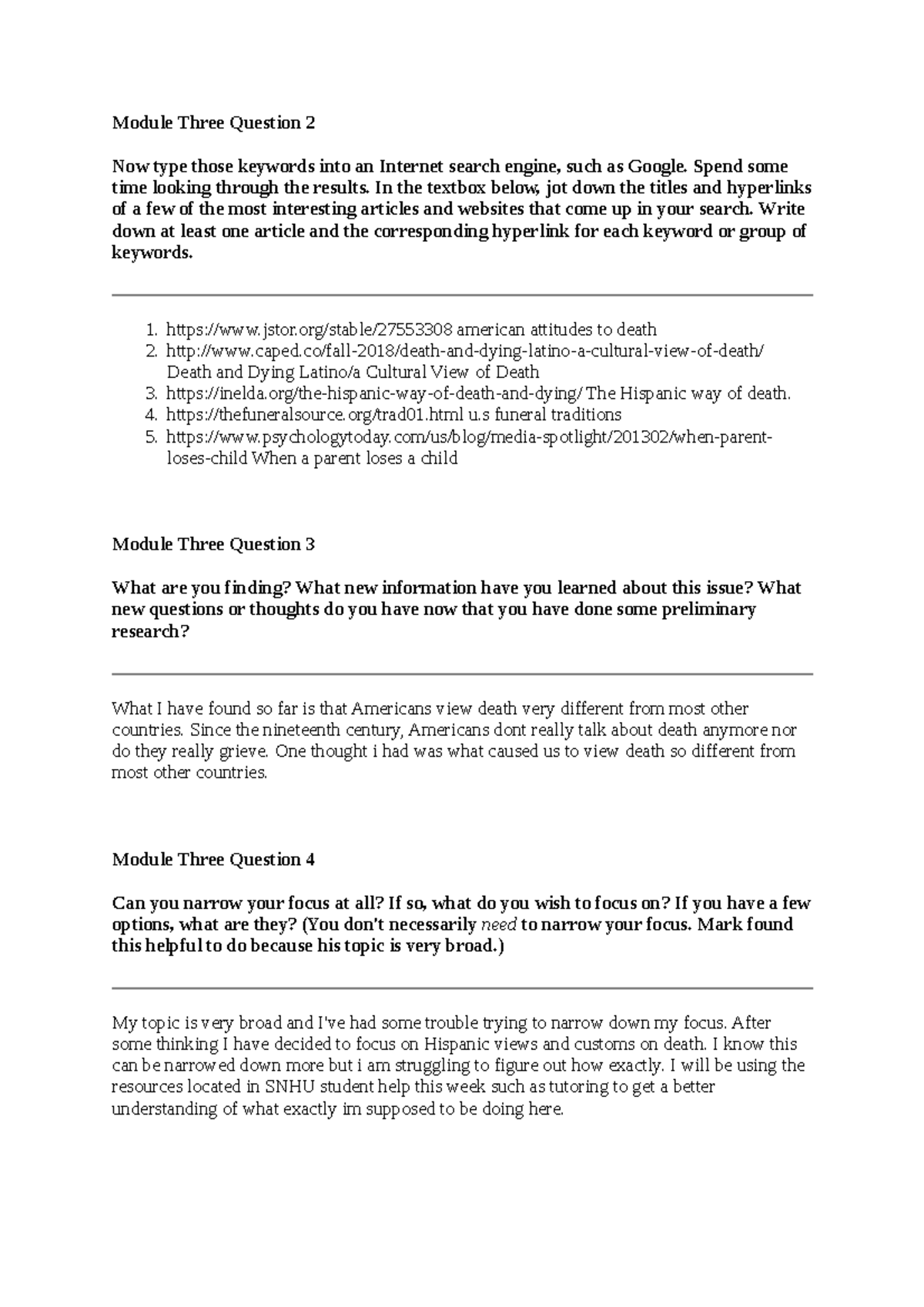 Module three short answers - Module Three Question 2 Now type those ...