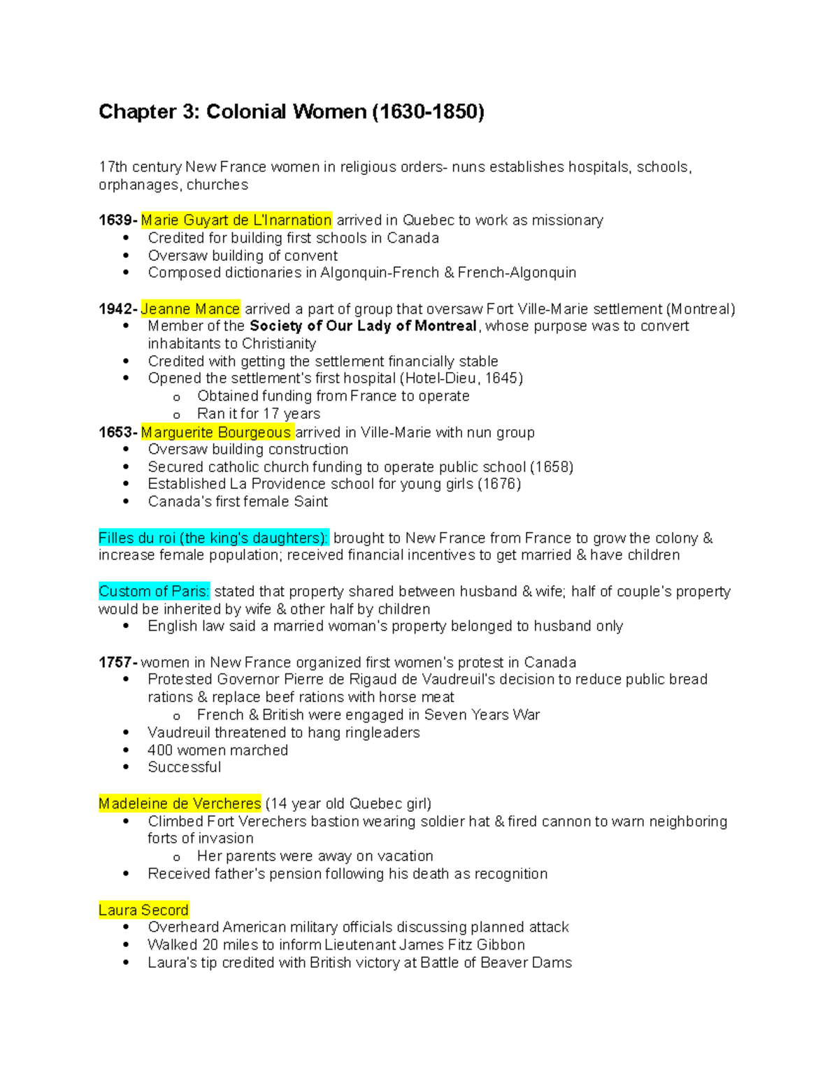 TEST 2 Notes - Chapter 3: Colonial Women (1630-1850) 17th century New ...
