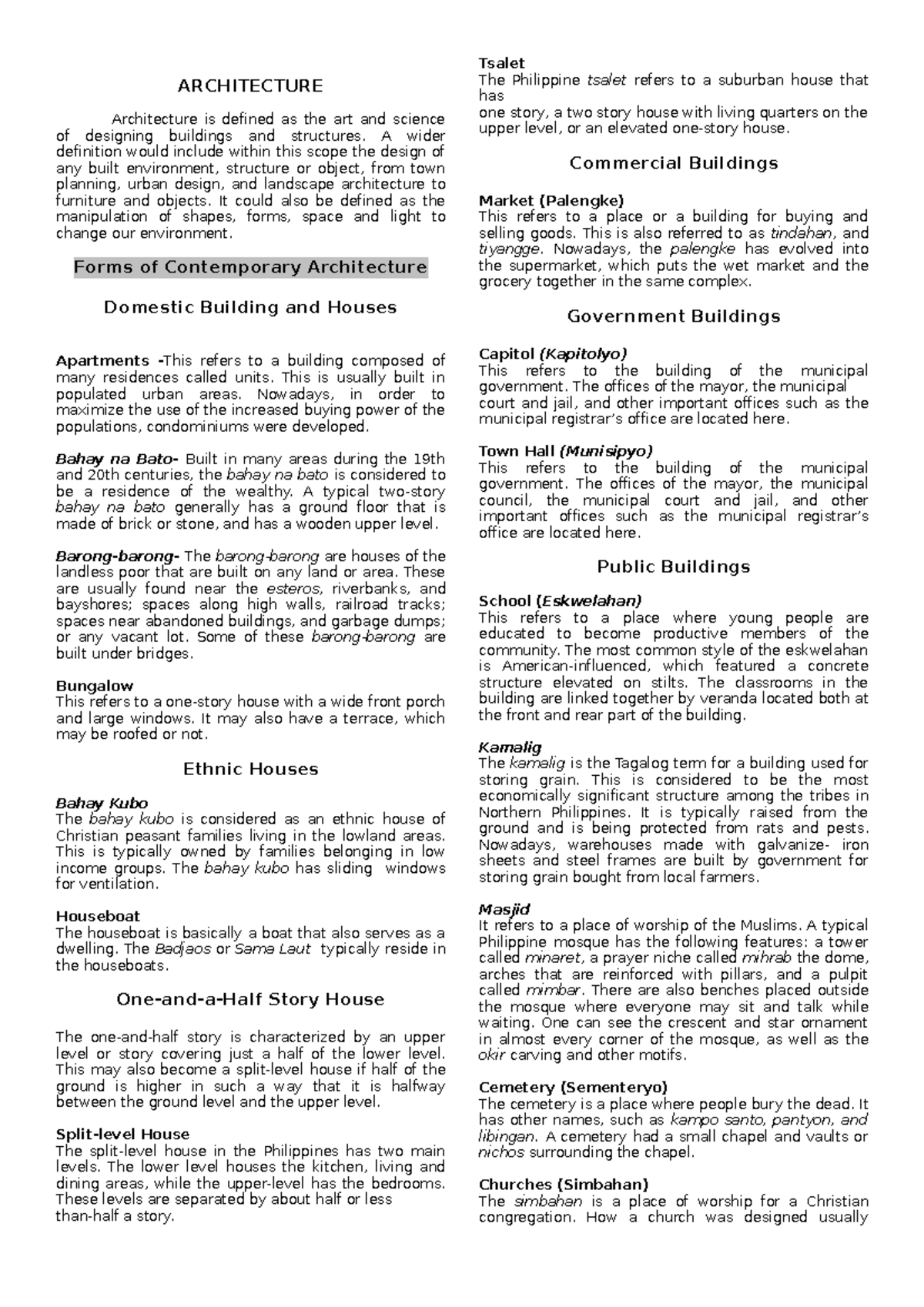 Archi write ups GS - Educ - ARCHITECTURE Architecture is defined as the ...