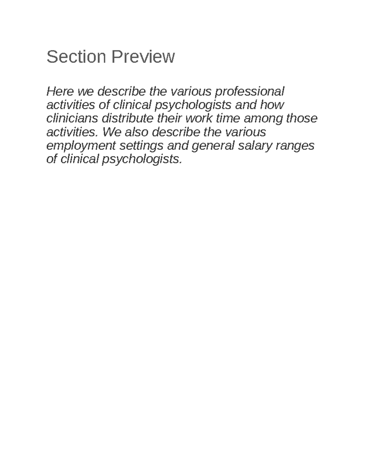 Introduction to clinical psychology 3 - Section Preview Here we ...