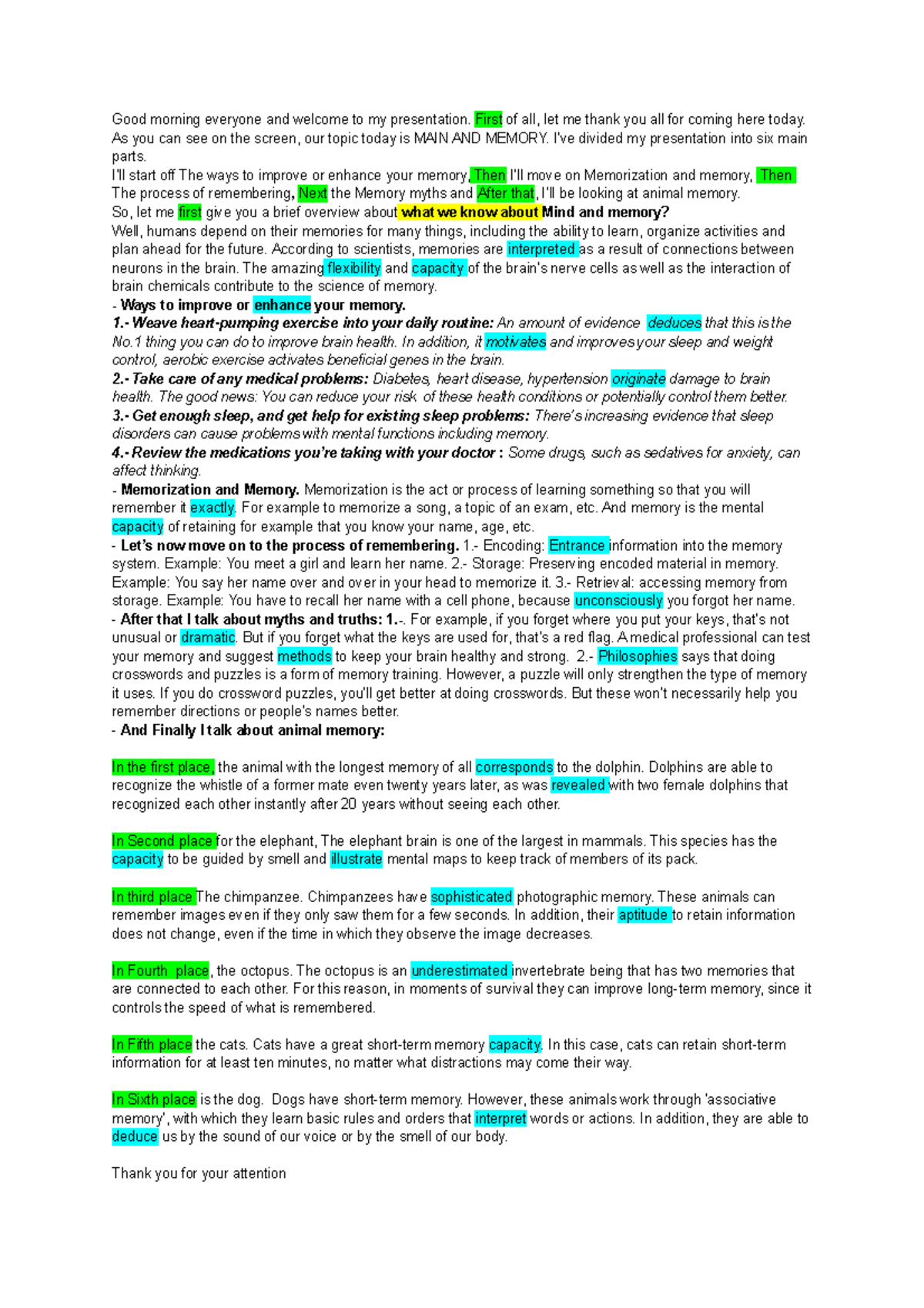 Mind and Memory ALS3 - ALP AVANZADO 9 - Good morning everyone and welcome to my presentation ...