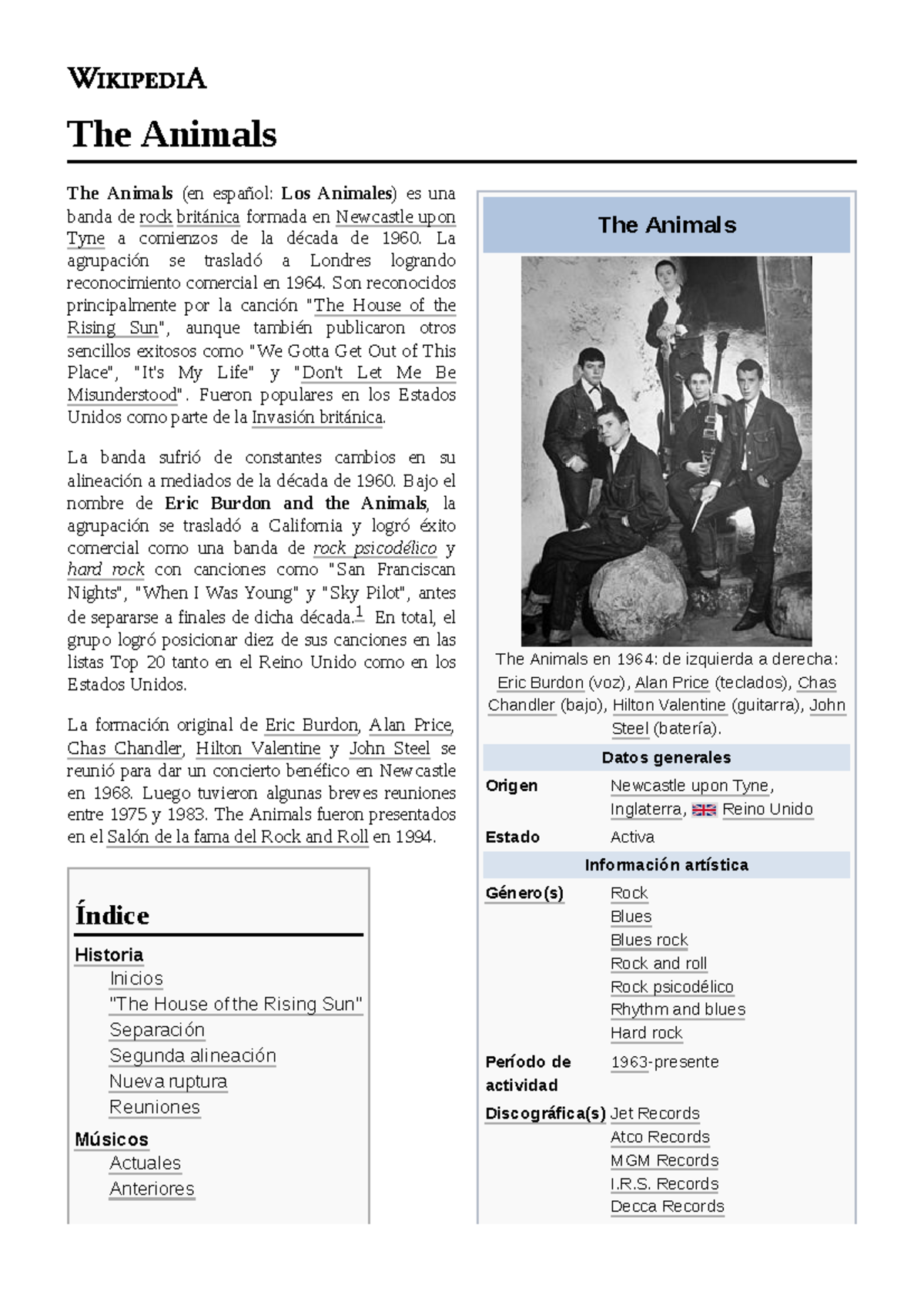 The Animals - 60s - The Animals The Animals en 1964: de izquierda a ...