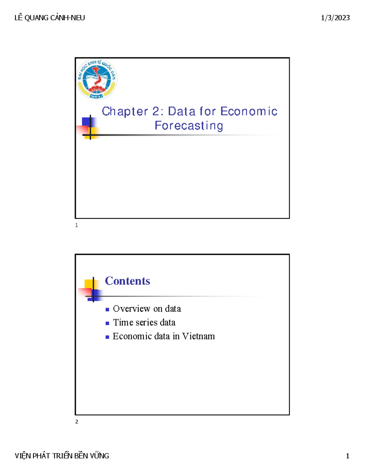 Chapter 2-Data for forecasting - Chapter 2: Data for Economic ...