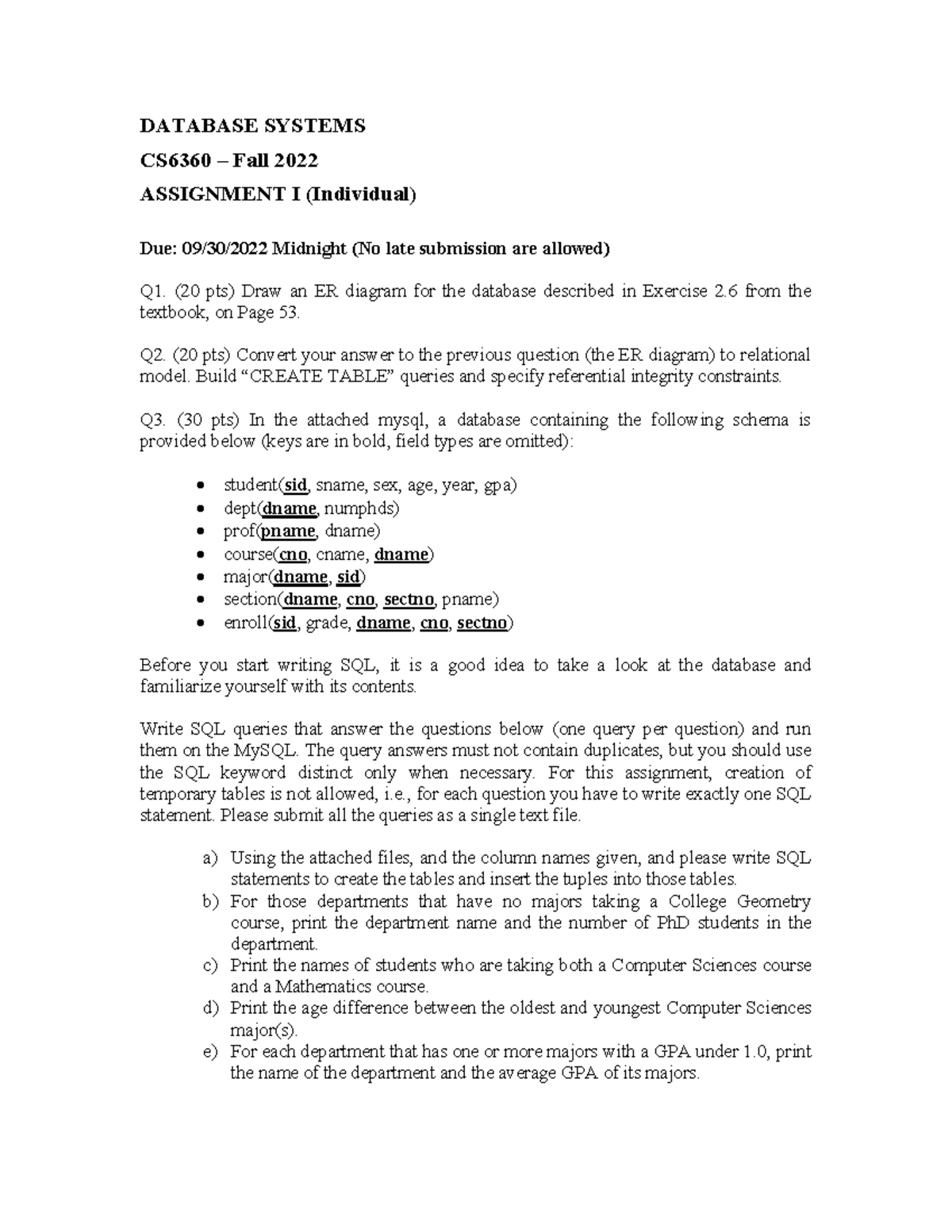 Hw1 - Problems on Asymptotics and Time Complexity - DATABASE SYSTEMS CS6360 – Fall 2022 ...