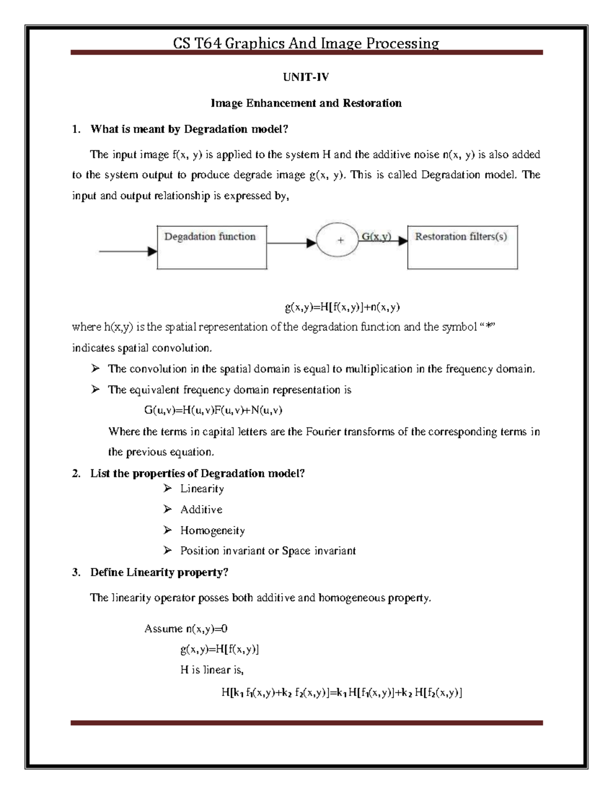 Image Enhancement and Restoration Summary - UNIT-IV Image Enhancement ...