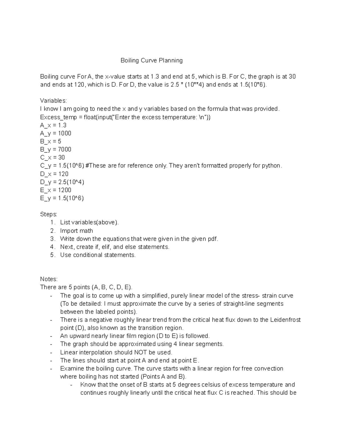 Boiling curve planning - Boiling Curve Planning Boiling curve For A, the x-value starts at 1 and ...