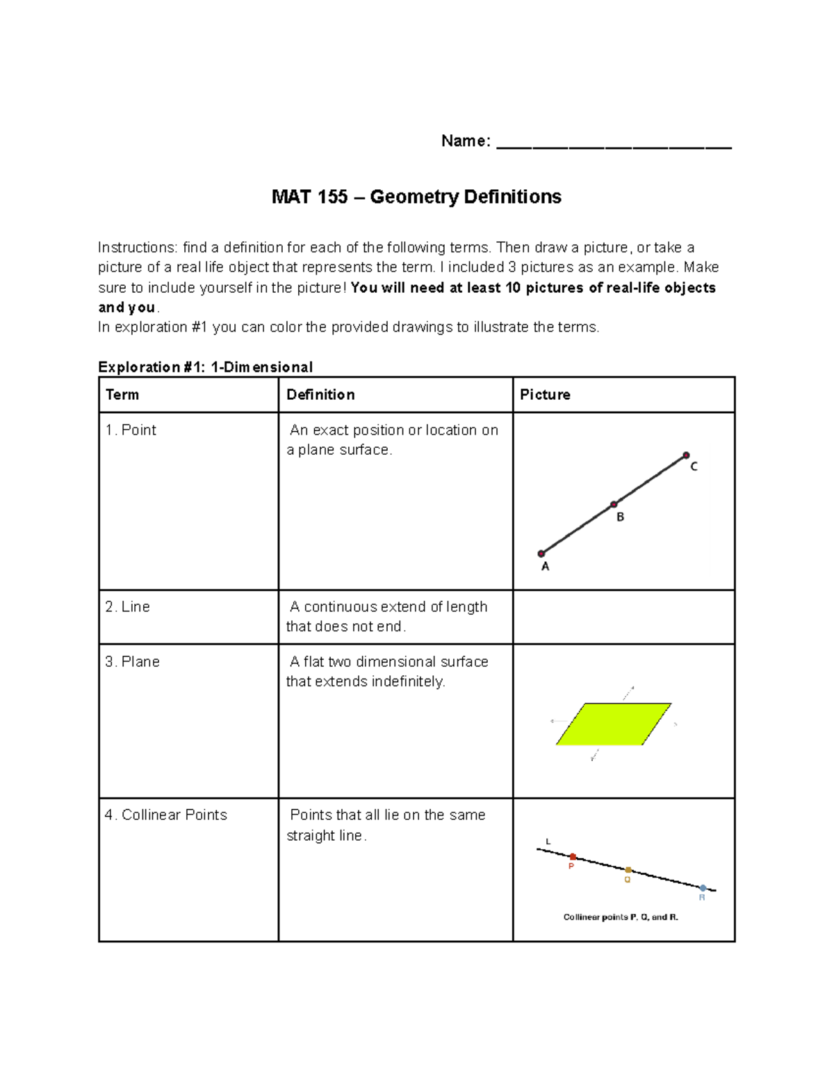 MAT Project 2 - Name: __________________________ MAT 155 – Geometry ...
