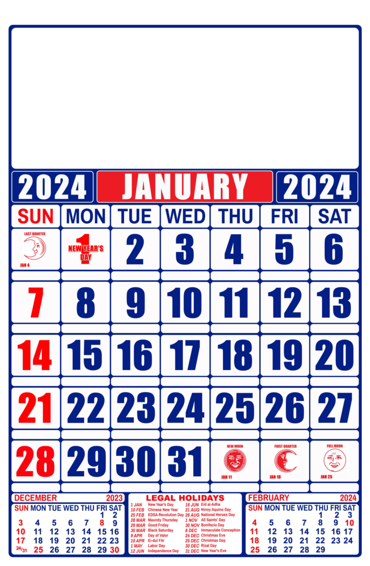 Calendar 2024- 12 Pages (1 Month PER PAGE) - 2024 JANUARY 2024 SUN MON ...