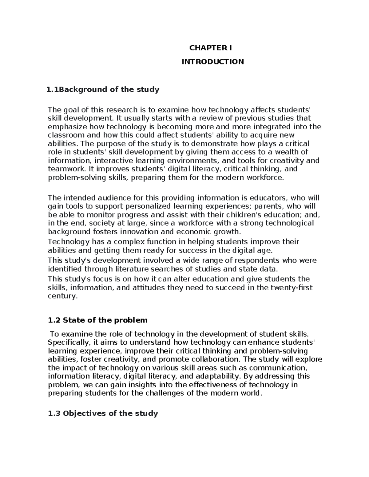 Morales RS - CHAPTER I INTRODUCTION 1 of the study The goal of this ...