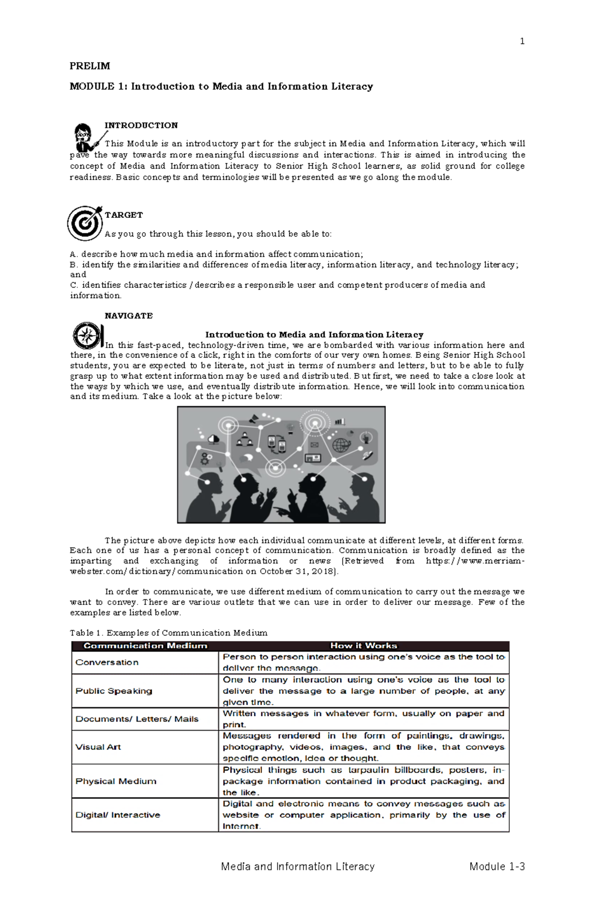 MIL - Module 1-3 and Prelim - PRELIM MODULE 1: Introduction to Media ...