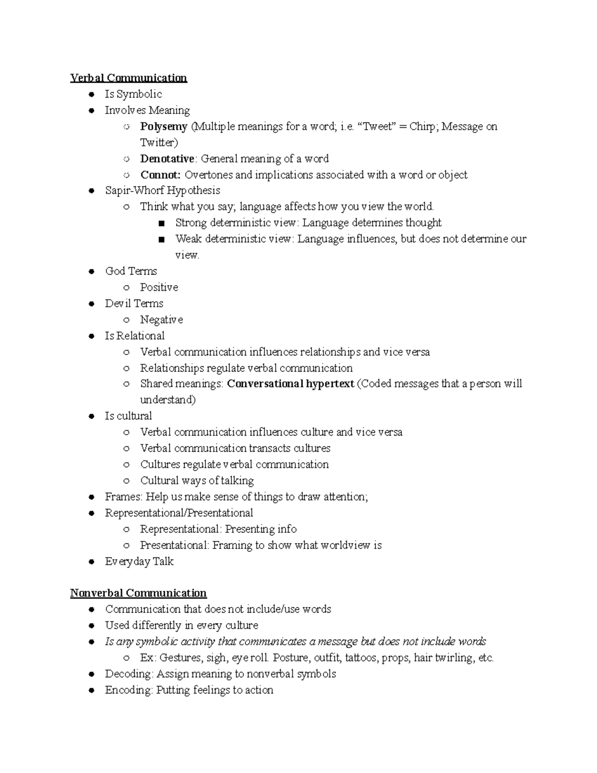 Comm 101 Lecture Notes; Chapter 4 Verbal, Chapter 5 Nonverbal ...