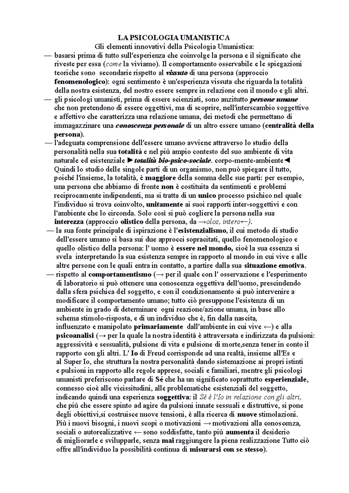Psicologia Umanistica - LA PSICOLOGIA UMANISTICA Gli elementi ...