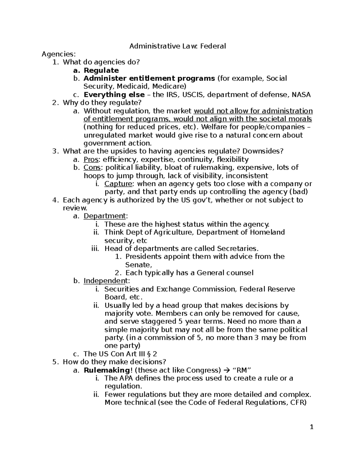 Administrative Law 2021 Finished Outline - Administrative Law: Federal ...
