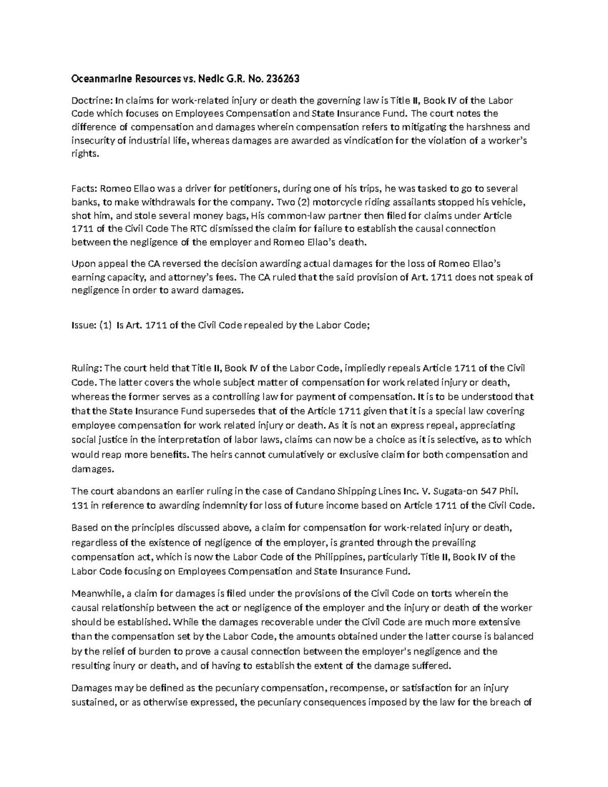 28. Oceanmarine Resources vs Nedic - Oceanmarine Resources vs. Nedic G. No. 236263 Doctrine: In ...