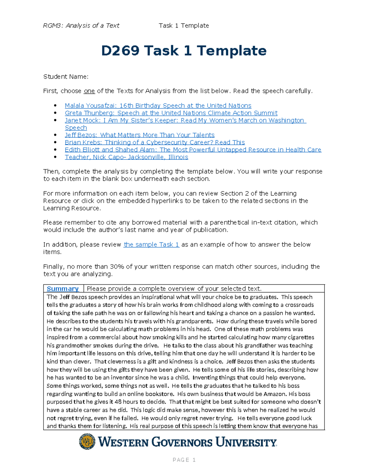 Task1 Jeff Bezo Speach - Task 1 - RGM3: Analysis of a Text Task 1 ...