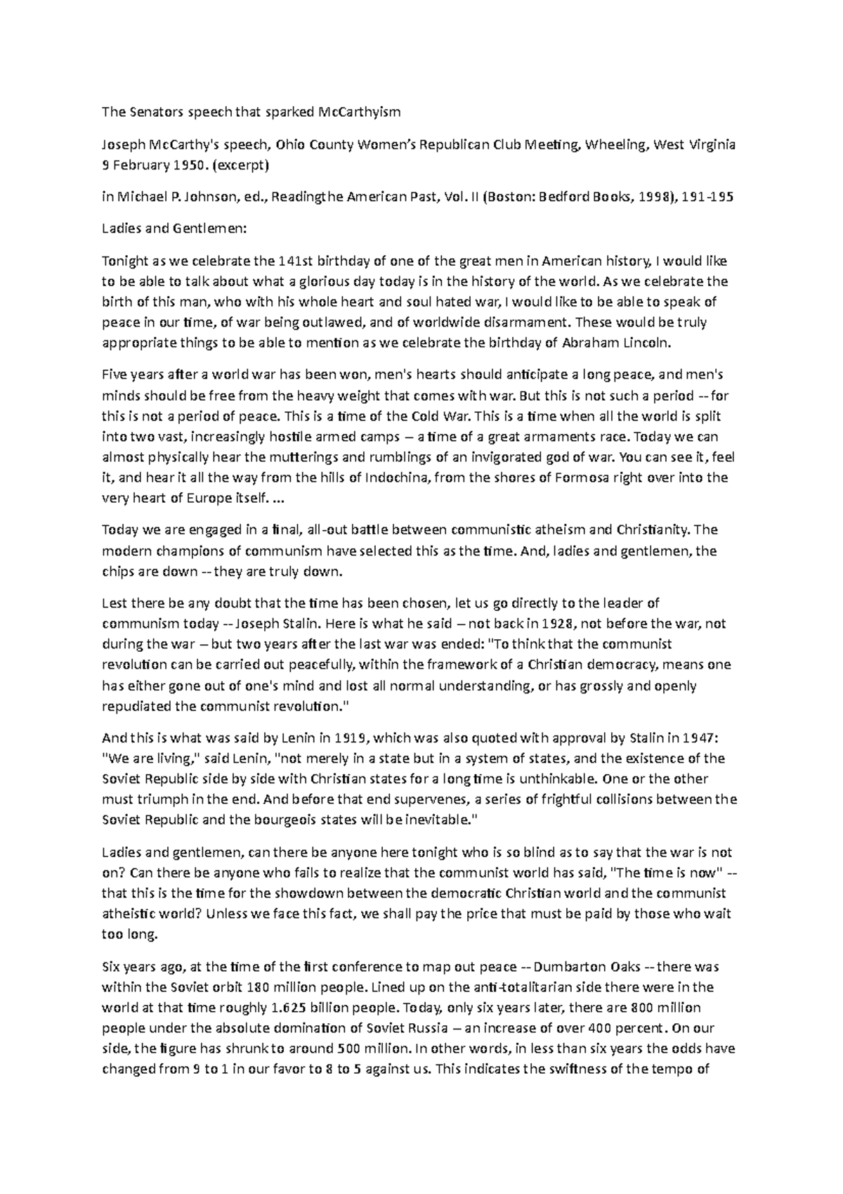 Mc Carthy speech 1951 - The Senators speech that sparked McCarthyism ...