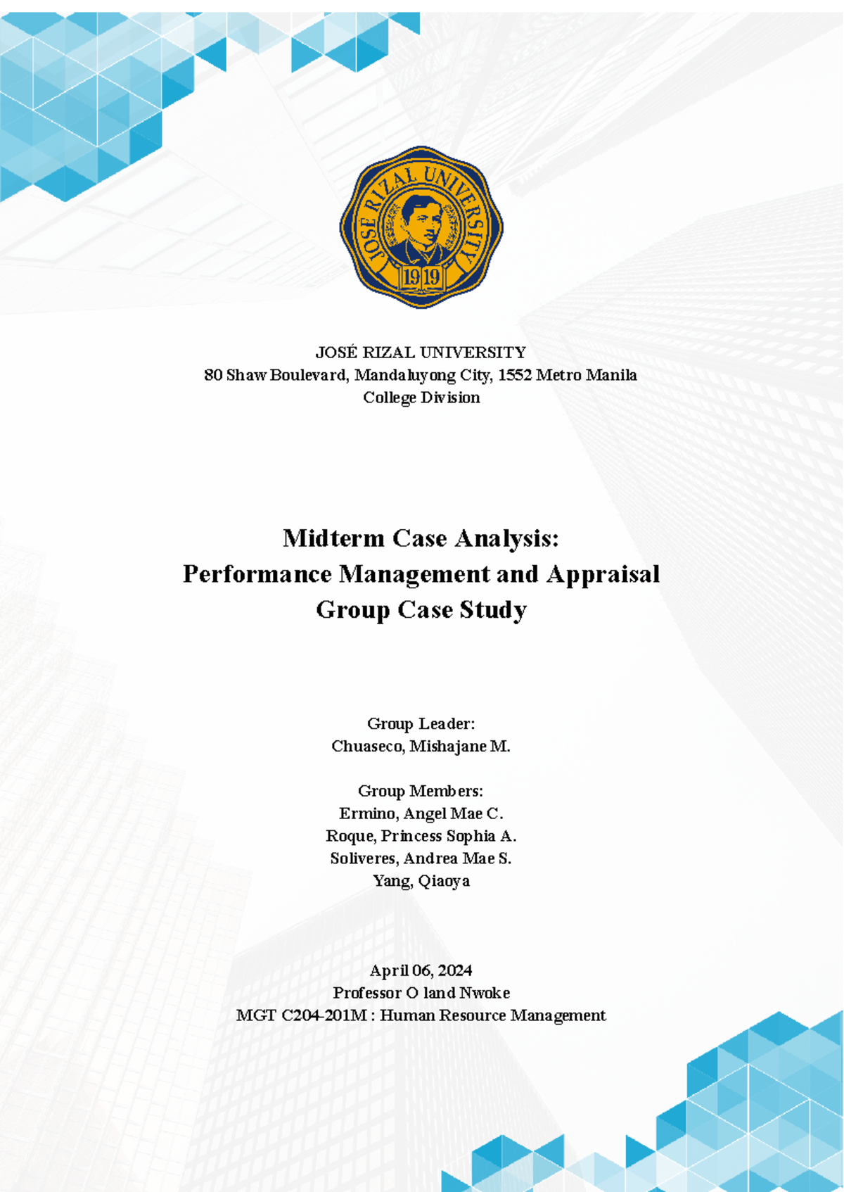 Midterm Case Analysis Performance Management and Appraisal Group Case Study Chuaseco, Ermino ...