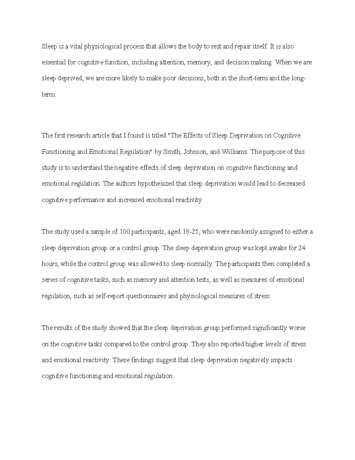 PSYC 1504 written assignment 2 - Sleep is a vital physiological process that allows the body to ...